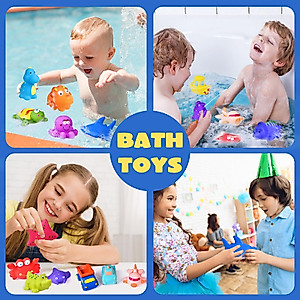 FUN LITTLE TOYS 24 Pcs Bath Toys for Toddlers, Sea Animals & Cars Squirter Bath Toys, No Mold Bathtub Toys with Storage Bag , Baby Bath Toys for Pool, Toddler Bath Toys for Kids Party Favors Age1-3