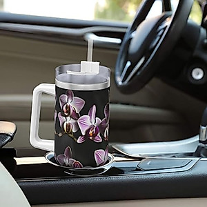 HULIBIN Bell orchid pattern Print Double Deck Stainless Steel Travel Coffee Cup With Lid 40 Oz Ice Bully Cup