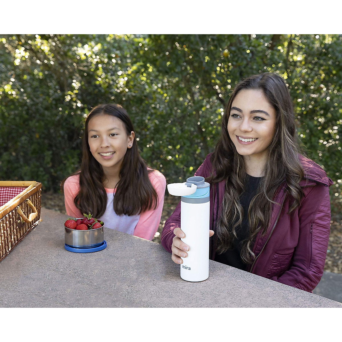 MIRA 16 oz Lightweight Insulated Travel Mug for Coffee, Tea - Stainless Steel One Touch Lid Tumbler - Keeps Hot or Cold - White