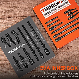 THINKWORK Impact Socket Adapter Set, 1/4" 3/8" 1/2" Drill Socket Adapter, 1/4" Hex Shank Impact Driver Socket Adapter for Cordless Drill, Impact Driver, Power Drill, Impact Drill, 9-Piece