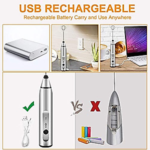 Milk Frother Handheld, Gbivbe Rechargeable Whisk Drink Mixer for Coffee with Art Stencils, Coffee Mixer for Cappuccino, Hot Chocolate Match, Frappe, Hot Chocolate, Egg Whisk