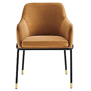 Modway Jovi Performance Velvet Dining Armchair in Black Cognac