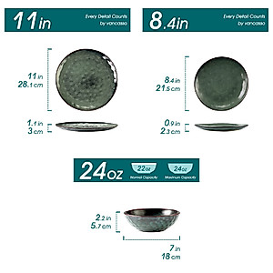 vancasso Starry 12 Pieces Green Dinnerware Set, Reactive Change Glaze Dinner Set, Plates and Bowls Set