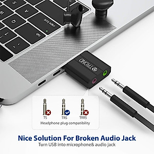 TROND Aluminum External USB Audio Adapter Sound Card with 3.5mm Stereo Headphone and Mono Microphone Jacks, C-Media CM100B Chipset, Compatible with PS5 PS4 Windows Mac Linux PC Laptop Desktop, Black