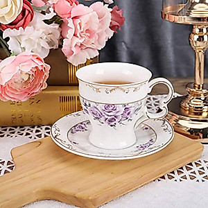 fanquare 15 Piece Porcelain Tea Set for Adults, Wedding Tea Service, Large British Teapot with Cups, Purple Rose
