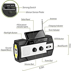 Tiamat+ Radio, Solar Hand Crank Radio with 4000mAh-Power Bank USB Charger, Portable AM/FM/NOAA Tiamat+ Radio, Reading Lamp, LED Flashlight, SOS Alarm for Emergency Black-White