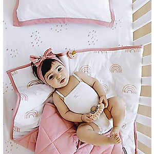Ely's & Co. Baby Crib Bedding Sets for Girls — 4 Piece Set Includes Crib Sheet, Quilted Blanket, Crib Skirt, and Baby Pillowcase — Pink Rainbow Design