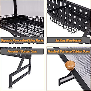 LOYALHEARTDY Over Sink Dish Drying Rack with Cover, 2 Tier Large Storage Kitchen Sink Organize Stand Shelf Space Saver Metal Dish Drying Rack for Kitchen Counter, 33.5"