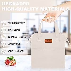 KUBYA Lunch Bag Simple Lunch Box for Women Men Insulated Lunch Bag & 1 Storage bag Simple Reusable Lunch Tote Bag for Work, Picnic Beach or Travel (Beige)