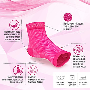 Physix Gear Sport Plantar Fasciitis Socks with Arch Support for Men & Women - Ankle Compression Sleeve, Toeless Compression Socks Foot Pain Relief, Ankle Swelling - Better than Night Splint, Pink XXL