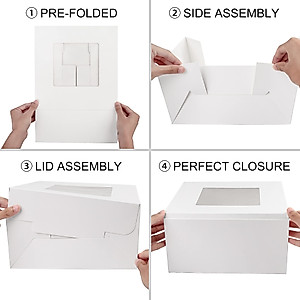 LotFancy 15 Sets Cake Boxes, 10 x 10 x 5 Inch White Bakery Boxes with Cake Boards, Disposable Cake Carrier with Window for Pie, Donut, Cookie, Pastry