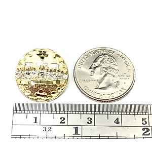 NEW 10K YELLOW GOLD 20 MM DIAMETER ROUND LAST SUPPER STUD EARRINGS 6400