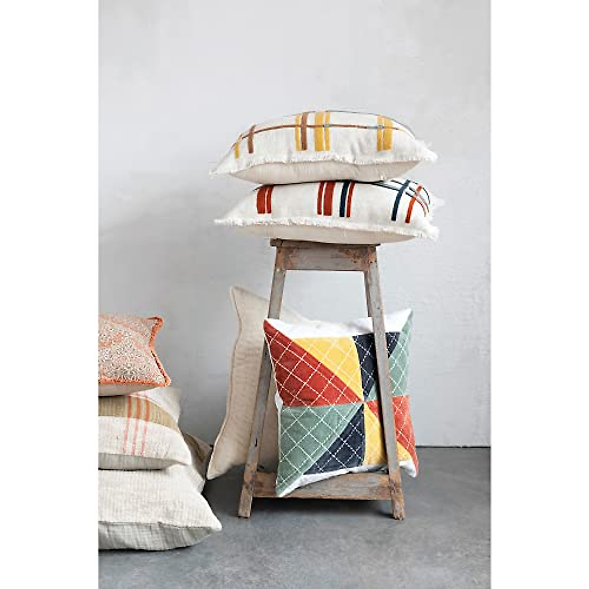 Creative Co-Op Quilted Cotton Chenille Kantha Stitch Pillow, 20" L x 20" W x 2" H, Cream