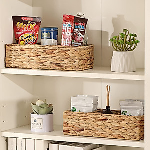 Vagusicc 3-Section Wicker Baskets for Shelves, Hand-Woven Water Hyacinth Wicker Storage Basket, Toilet Paper Basket for Toilet Tank Top, Baskets for Organizing, 2-Pack