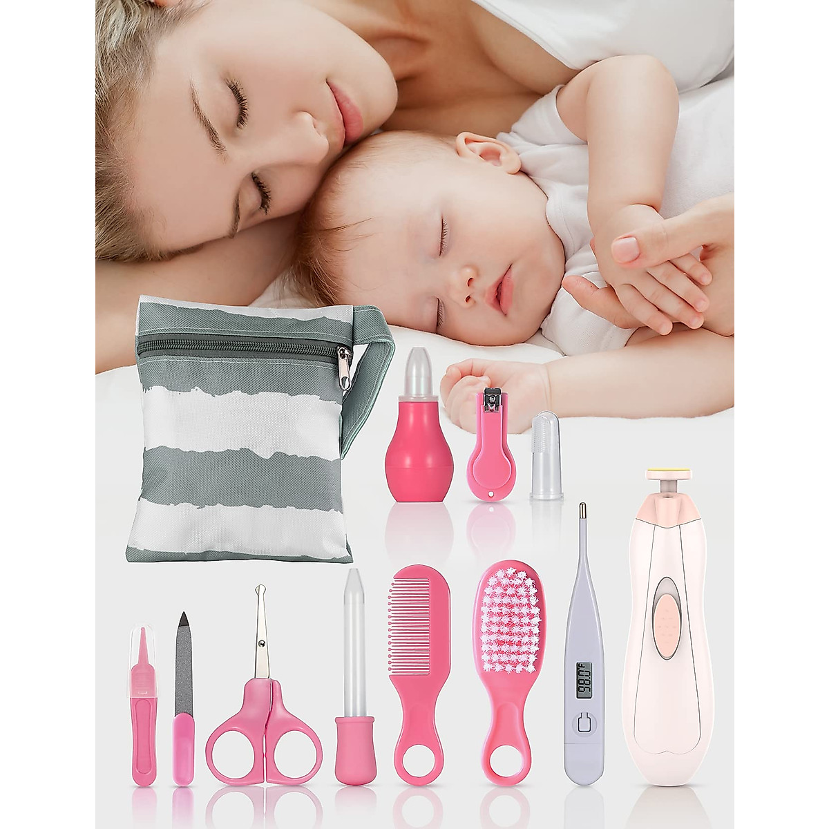 Baby Healthcare and Grooming Kit 18 in 1 Baby Electric Nail Trimmer Set Lupantte Nursery Care Kit, Toddler Nail Clippers, Medicine Dispenser, Infant Comb, Brush, etc. Baby Registry Gift