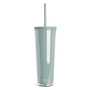 Simple Modern Plastic Tumbler with Lid and Straw | Reusable BPA Free Iced Coffee Cups Double Wall Smoothie Cup | Gifts for Women Men Him Her | Classic Collection | 24oz | Sea Glass Sage