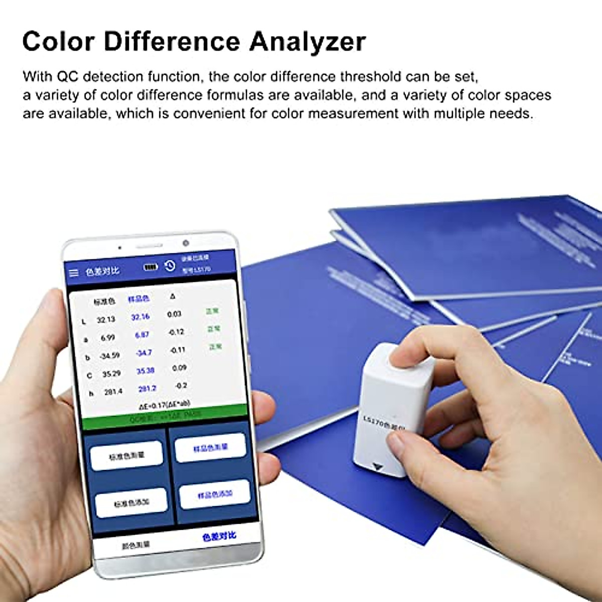 Color Difference Analyzer, Digital Colorimeter Smart APP Color Sharing with Data Line for Chroma Sampling