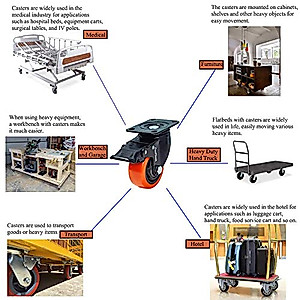 CoolYeah 3 inch Swivel Plate PVC Caster Wheels, Industrial, Premium Heavy Duty Casters (Pack of 8, 4 with Brake & 4 Without)…