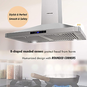 FIREGAS Range Hood 30 inch Wall Mount,450 CFM Ducted/Ductless Range Hood with Stainless Steel,Stove Hood Vent for Kitchen with 3 Speed Fan,Permanent Filters,Led Lights,Digital Touch,Charcoal Filter