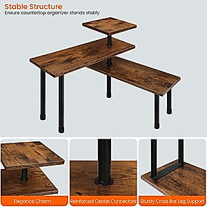 Homode Corner Shelf, 3 Tier Kitchen Counter Shelf, Vintage Wood Countertop Organizer, Adjustable Spice Rack, Counter Storage Organization for Kitchen, Bathroom, Office, Rustic Brown