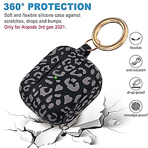 Leopard Silicone Airpods 3 Case 2021 (Not Fit Pro), Gawnock Soft Case Cover Flexible for Airpods 3rd Generation Floral Print Cover for Women Girls with Keychain (Grey Leopard)