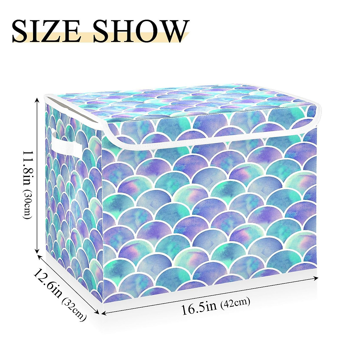 DIGTIA Mermaid Scale Storage Bins with Lids Large Purple Glitter Storage Basket with Handles Foldable Fabric Storage Box Organizer for Clothes Toys Closet Cabinet Home Office Bedroom