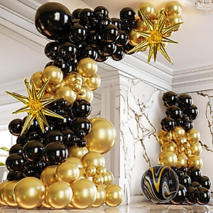 ECEAE 133Pcs Black And Gold Balloons Arch Black Metallic Golden Balloon Ensemble Versatile For Great Gatsby Party Decorations, Graduations,New Years Backdrops Birthday Garland Decor Kit