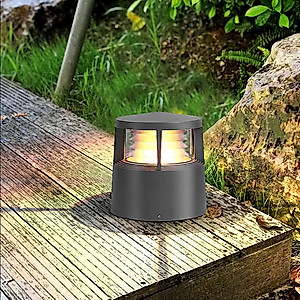 KAIKEA Black LED Cylindrical Post Light Fixture for Exterior House Porch Patio Outside Deck Garage Yard Driveway Home Lawn Walkway Pillar Light Garden Landscape Pedestal Lamp Fixture