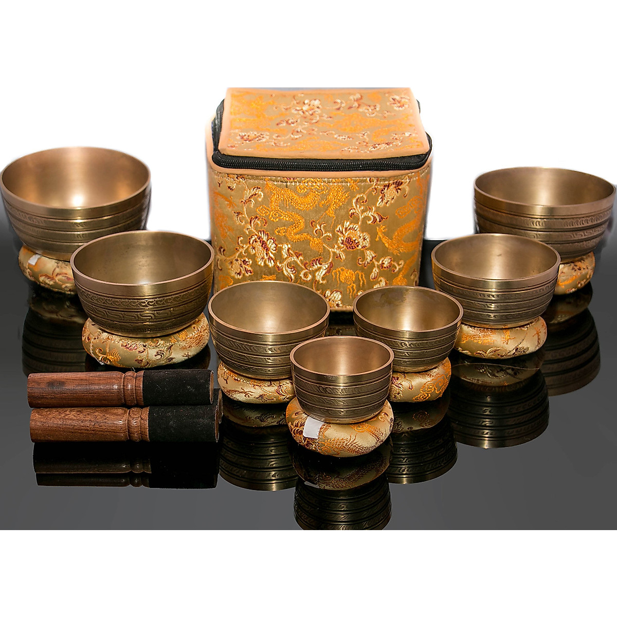 Chakra Healing Tibetan Hammered Himalayan Singing Bowl Set of 7 Meditation Bowls Hand Bowls from Nepal