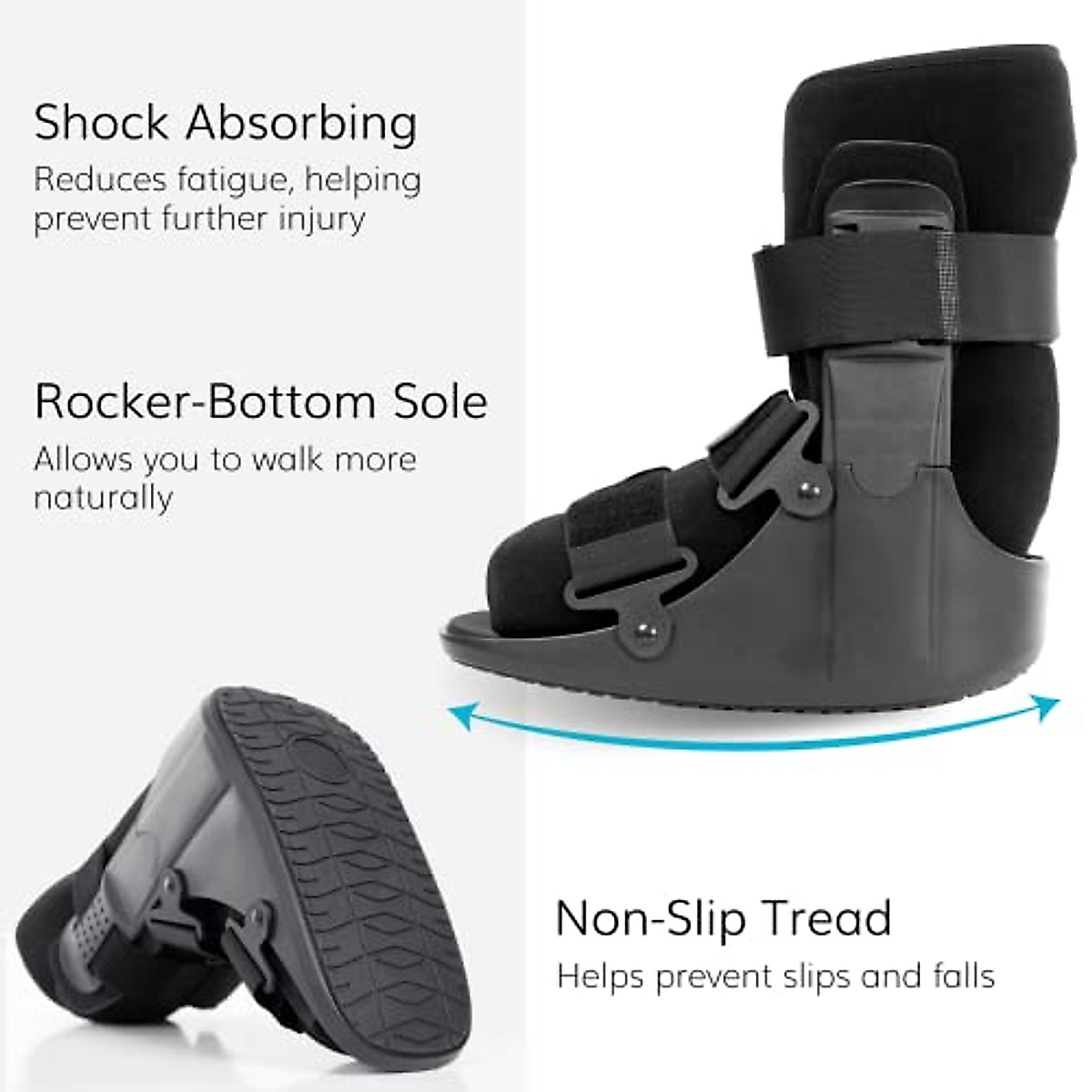 BraceAbility Short Walking Boot - Orthopedic Medical Walker Cast for Broken Toe Injuries, Sprained Ankles, Metatarsal Stress, Post-Op Support Left or Right Foot Fracture Shoe Fits Men and Women (L)