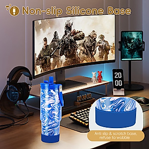 VUSIGN 30 oz Tumbler with Handle and Flip Straw, Stainless Steel Vacuum Insulated Water Bottle Travel Mug Thermal Cup for Home, Office, Car, Outdoors, Sports, Pool Swirl