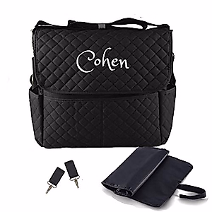 Dream Embroidery PERSONALIZED Large Diaper Bag Messenger Bag Baby Shoulder Bag Monogram (Black)