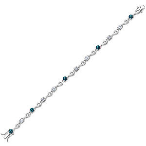 925 Sterling Silver London Blue Topaz and Forever Classic Moissanite From Charles & Colvard and Lab Grown Diamond Bracelet For Women (2.59 Cttw, Gemstone November Birthstone, Round 4MM, 7.5 Inch)