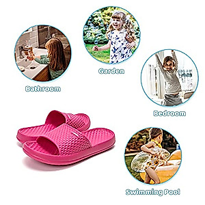 FUNKYMONKEY Unisex-Child Shower Slides, Slip On Water Shoes for Boys and Girls (1 Little Kid, Fuxia)