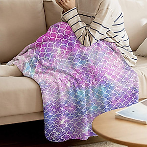 T&H XHome Fish Scale Throw Blanket, Ombre Beauty Mermaid Fish Scale Soft Flannel Fleece Bed Blacket for Couch, Throw Blanket for Cover Men Women Aults Kids Girls Boys 50"x60"