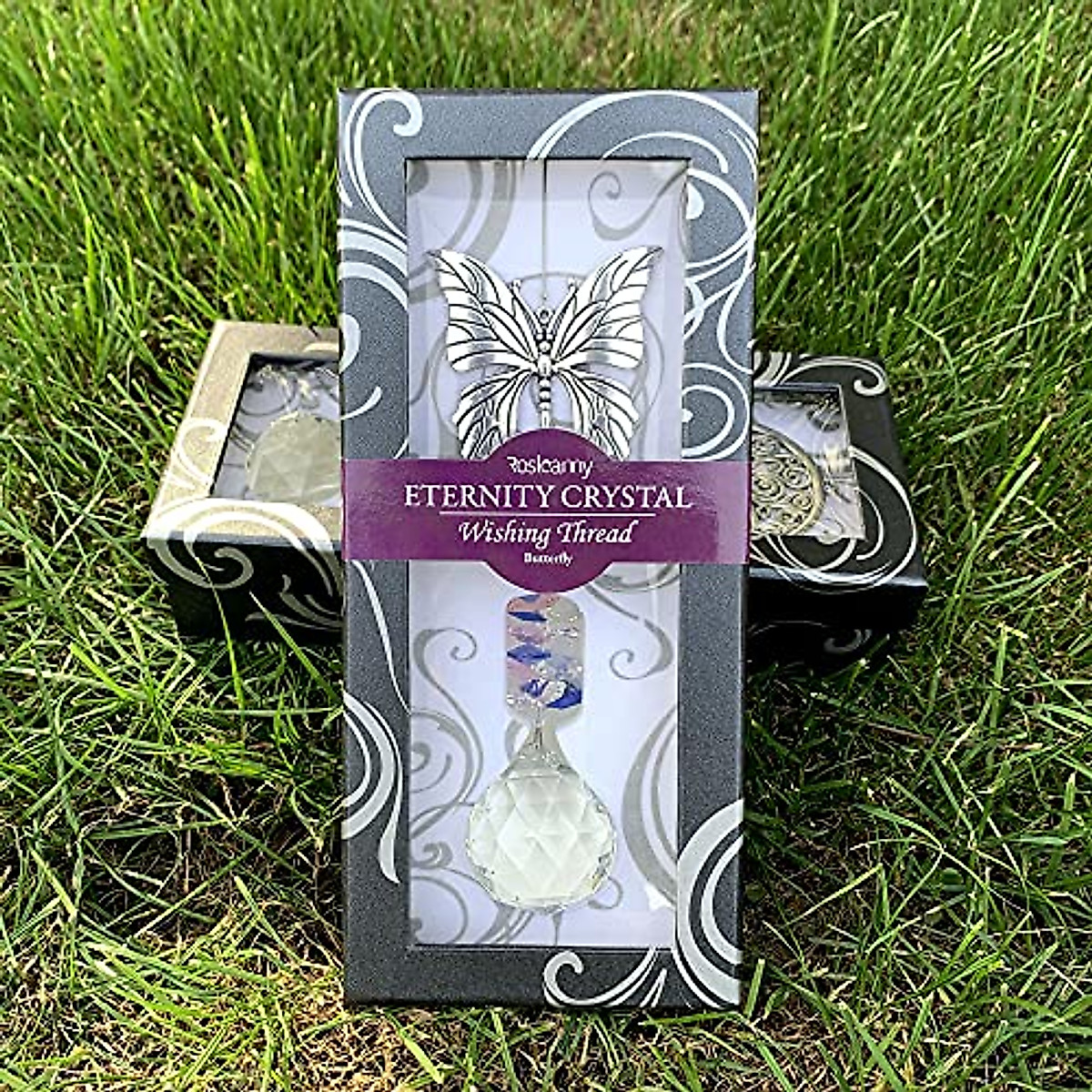 Rosleanny Crystal Garden Suncatcher Hanging Crystals Ornament for Window Rainbow Maker Prisms Home Decor Gift Boxed Sun Catcher Gift Idea for Mom Friends Grandma,Butterfly