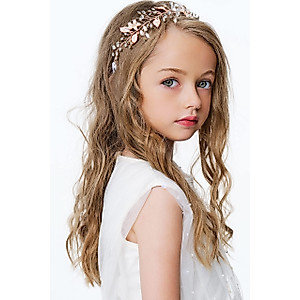 Coucoland Flower Girl Fairy Headpiece - Rose Gold Leaf Girls Toddler Crown Hair Piece Vine Prom Bridal Wedding Accessories Crystal Tiara for Women