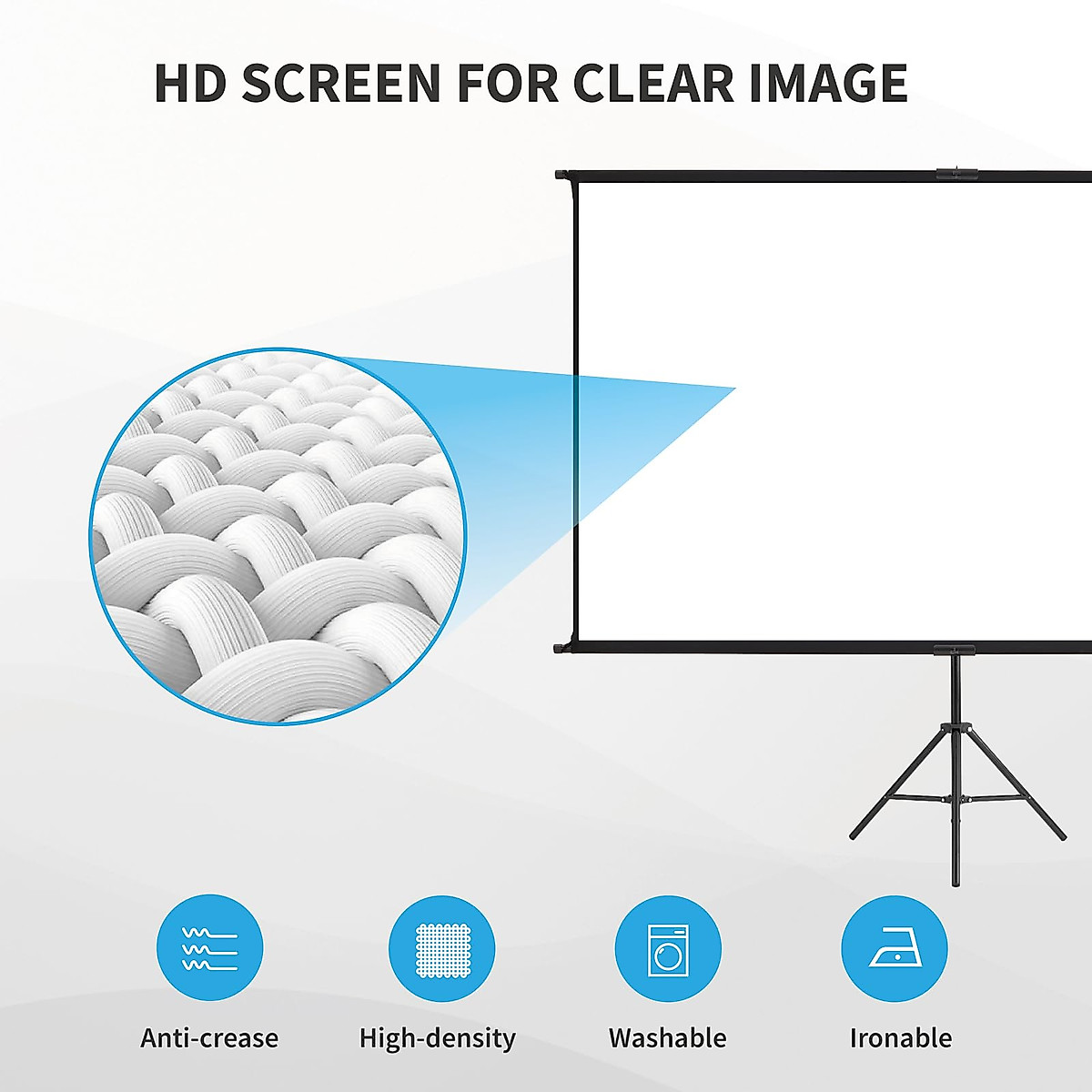 Portable Projector Screen with Stand, 100 inch 16:9, Outdoor Projector Screen, 2 in 1 Projection Screen, Foldable, Ironable and Washable, Idea for Home Cinema, Business, Backyard Party, Game.