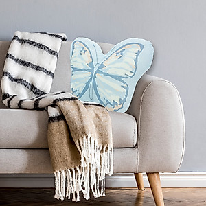 June Garden Decorative Plush Soft Cushion Butterfly Throw Pillow - 16 x 12 Inches - Blue