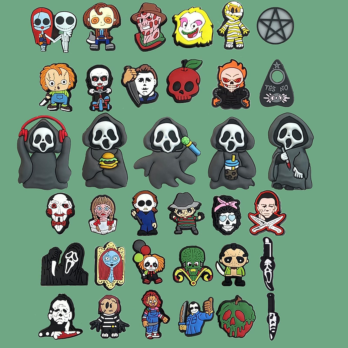 Cutest-LittleBell 35Pcs Skull Horror Shoe Charms Decorations,Thriller Cool Charms for Boys,Girls,Teens and Adult, Shoe Charms Accessories Party Gifts