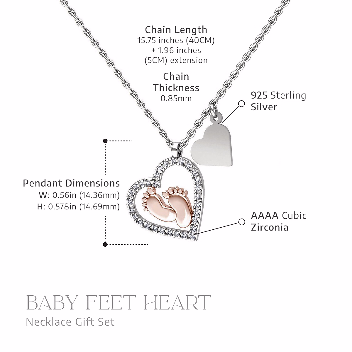 Aphrodite's Colorful Rainbow Baby Gifts for Mom, Baby Feet Heart Necklace, First Time Mom Gift, Mom to Be necklace, Baby Shower Gifts, New Mom Gifts for Christmas, Sterling Silver, Cubic Zirconia