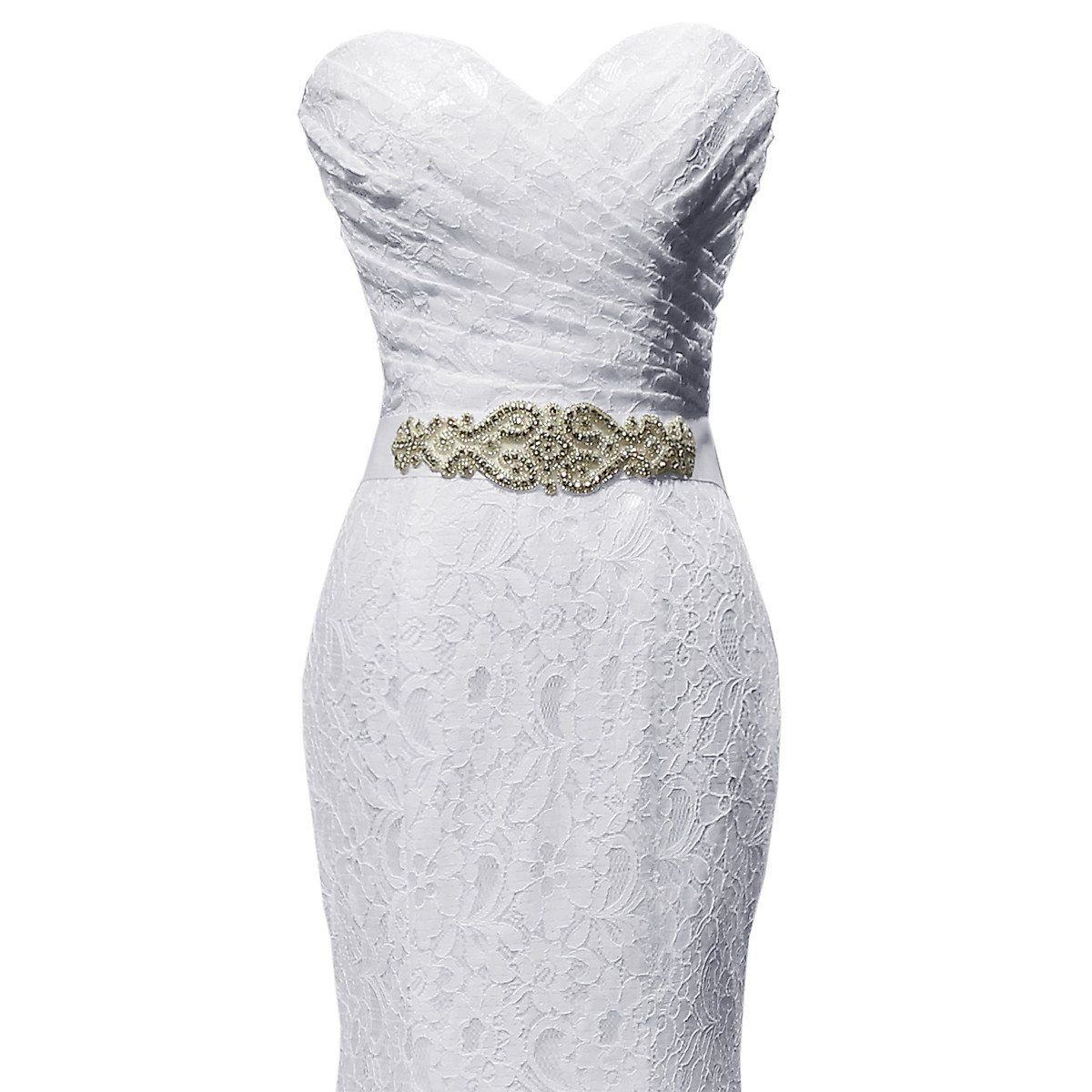 SOLOVEDRESS Women's Lace Wedding Dress Mermaid Evening Dress Bridal Gown with Sash (US 8,White)