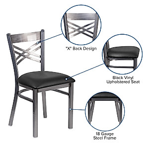 Flash Furniture HERCULES Series Clear Coated ''X'' Back Metal Restaurant Chair - Black Vinyl Seat