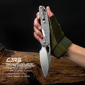 CJRB Frack (J1931) Folding Pocket Knife with 3.9" AR-RPM9 Drop Point Blade and CNC Engraving Steel Handle,Button Lock EDC Knife for Tactical,Outdoor,Camping and Christmas Gift