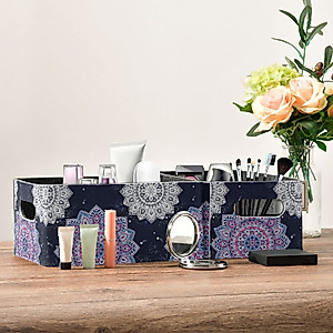 Emelivor Blue Mandala Storage Basket Bins Set (2pcs) Felt Collapsible Storage Bins with Fabric Rectangle Baskets for Organizing for Office Bedroom Closet Babies Nursery