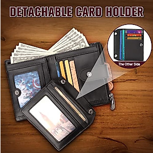 TEUEN Large Capacity RFID Blocking Genuine Leather Wallet for Men 11 Card Slots 2 ID Windows Snap Button Bifold Wallets