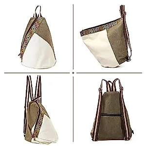 MAZEXY Heavey Duty Women Backpack Canvas Shoulder Bag Anti-theft Rucksack Fashion Backpack Green&white