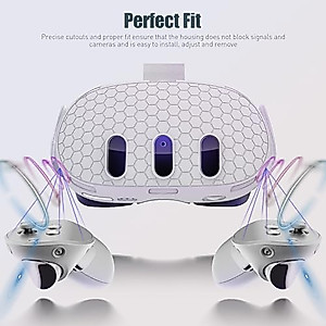 Orzero Soft Silicone Headset Cover Compatible for Quest 3, with 2 Sets 6 Packs Tempered Glass Camera Lens Protector Anti-Drop Strong Protection VR Gaming Accessories - White