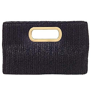 Top Handle Straw Clutch (Black)