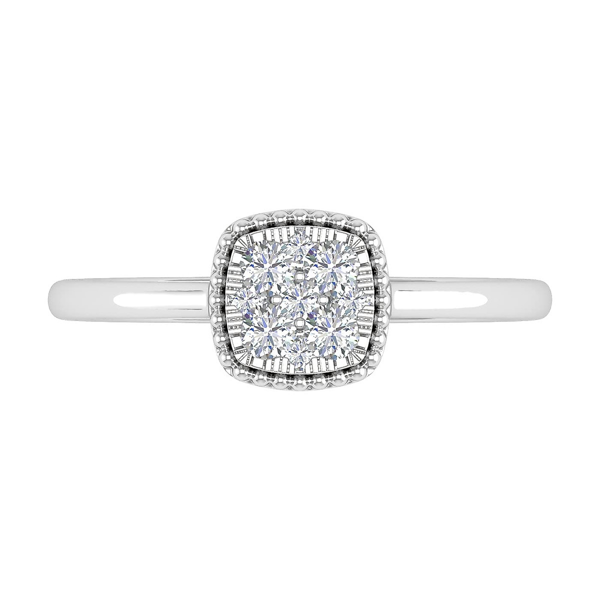 FINEROCK 1/4 Carat Cushion Cut Diamond Ring in 10K White Gold (Ring Size 6)